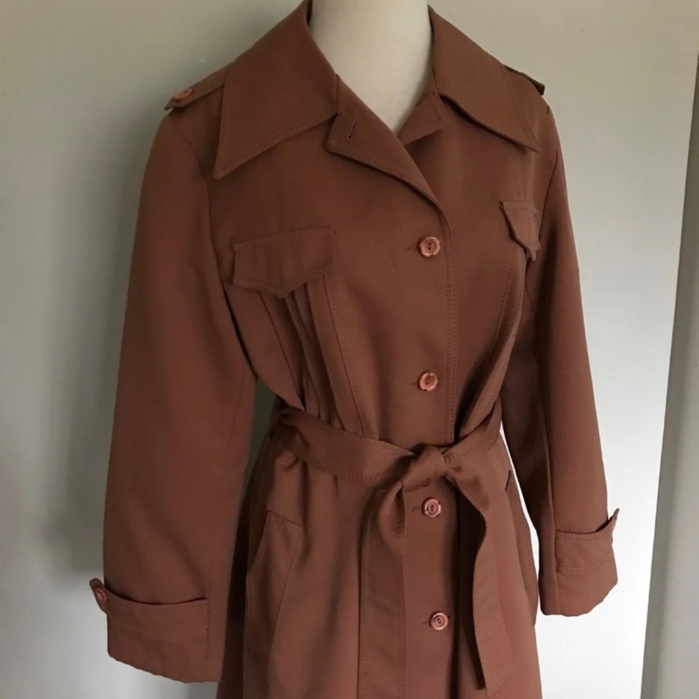 Vintage Copper Military Style Trench Coat With Flared… - Gem
